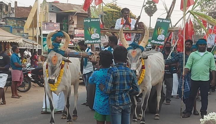 TN polls: NTK leader Shiv Raman campaigns on bullock cart to protest ...