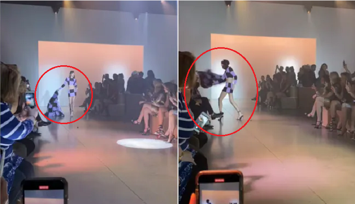 Model hits audience member with her coat during ramp walk; bizarre ...